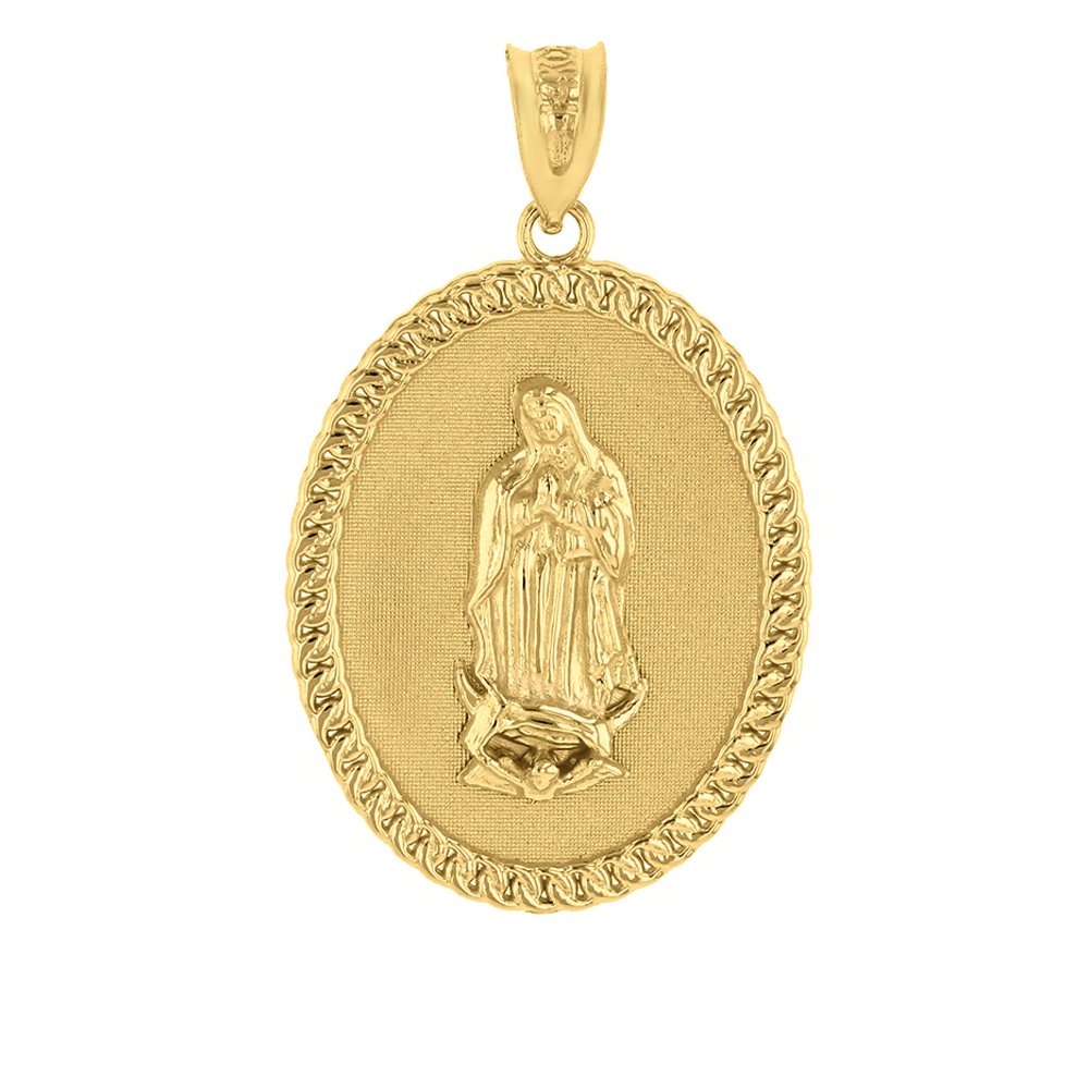 Religious Jewelry 14k Yellow Gold Blessed Our Lady Of Guadalupe Miraculous Oval Medal Pendant (1.29")