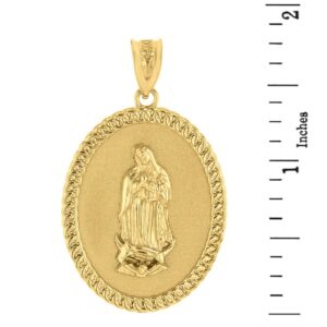 Religious Jewelry 14k Yellow Gold Blessed Our Lady Of Guadalupe Miraculous Oval Medal Pendant (1.29")