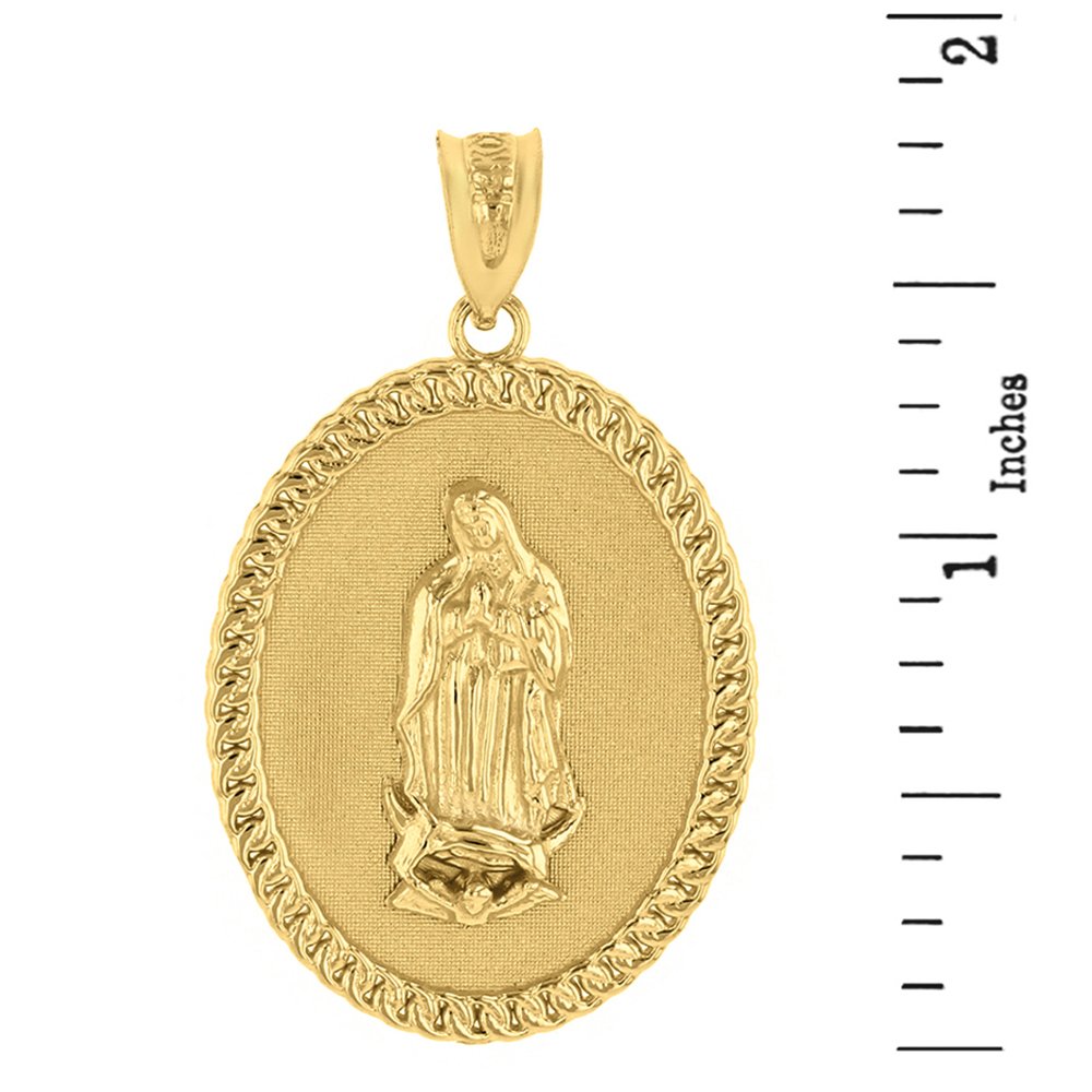 Religious Jewelry 14k Yellow Gold Blessed Our Lady Of Guadalupe Miraculous Oval Medal Pendant (1.29")