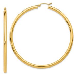 extra large 14k yellow gold thick tube hoop earrings, (3mm tube) (60mm)