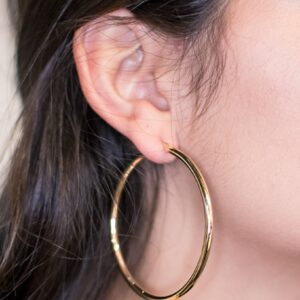 Extra Large 14K Yellow Gold Thick Tube Hoop Earrings, (3mm Tube) (60mm)