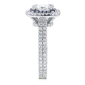 Kobelli 2 Carat TW Moissanite (GH) and Sapphire Cushion Halo Engagement Ring in 14k White Gold - Size 10