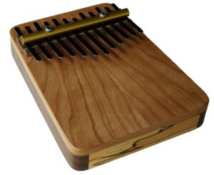 zither heaven artisan triple wood 12 note thumb piano in cherry, blackwalnut and spalted maple made in the usa