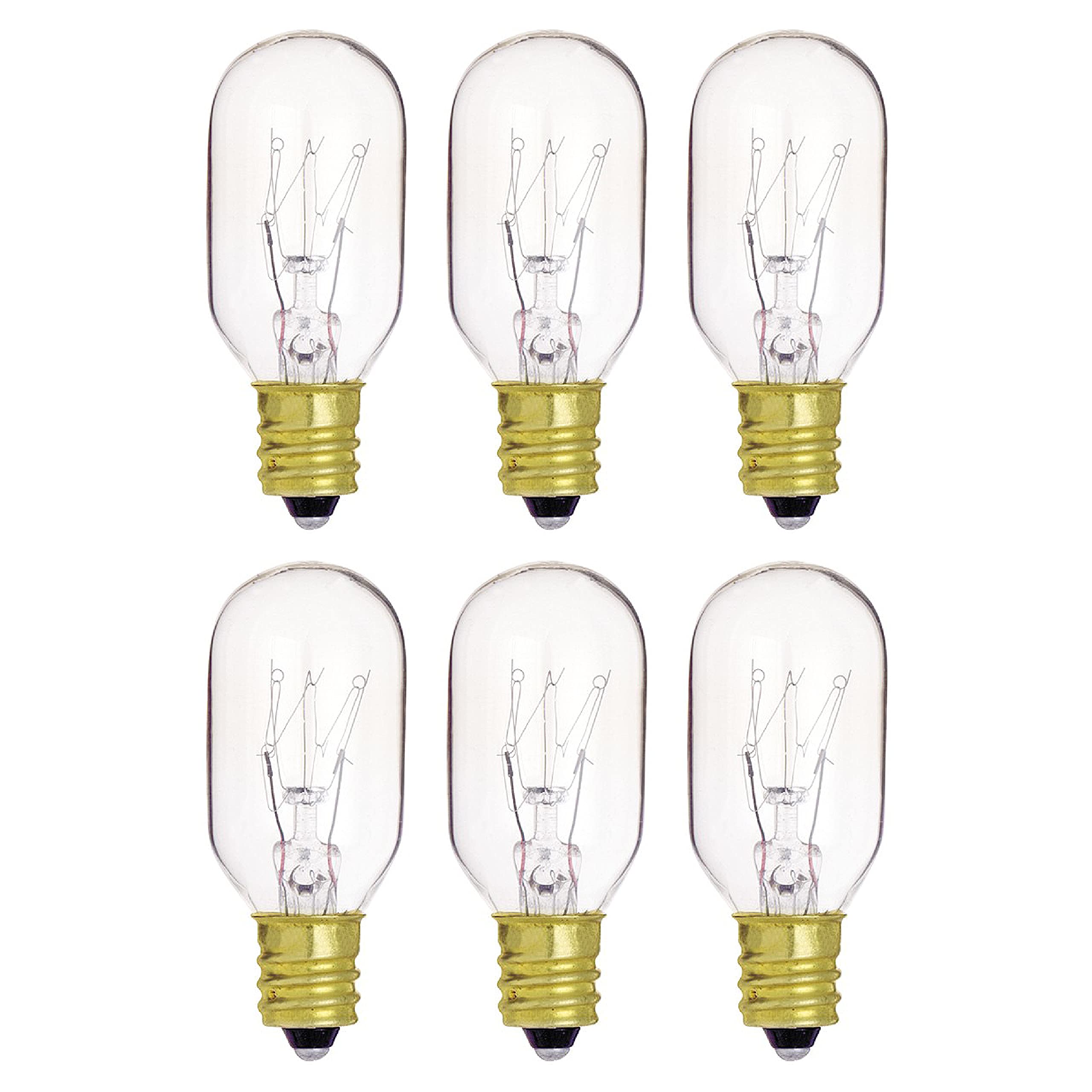 KOR (Pack of 6) 15T7/C - 15W Clear Incandescent Salt Lamp & Appliance Bulb - T7 Light Bulb - with Candelabra E12 Base - 15T7