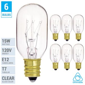 KOR (Pack of 6) 15T7/C - 15W Clear Incandescent Salt Lamp & Appliance Bulb - T7 Light Bulb - with Candelabra E12 Base - 15T7