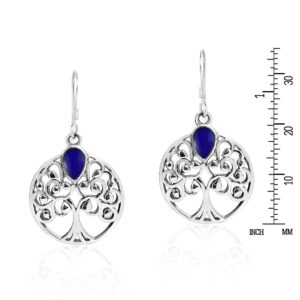 Luscious Branches Tree of Life Simulated Blue Lapis-Lazuli .925 Sterling Silver Dangle Earrings