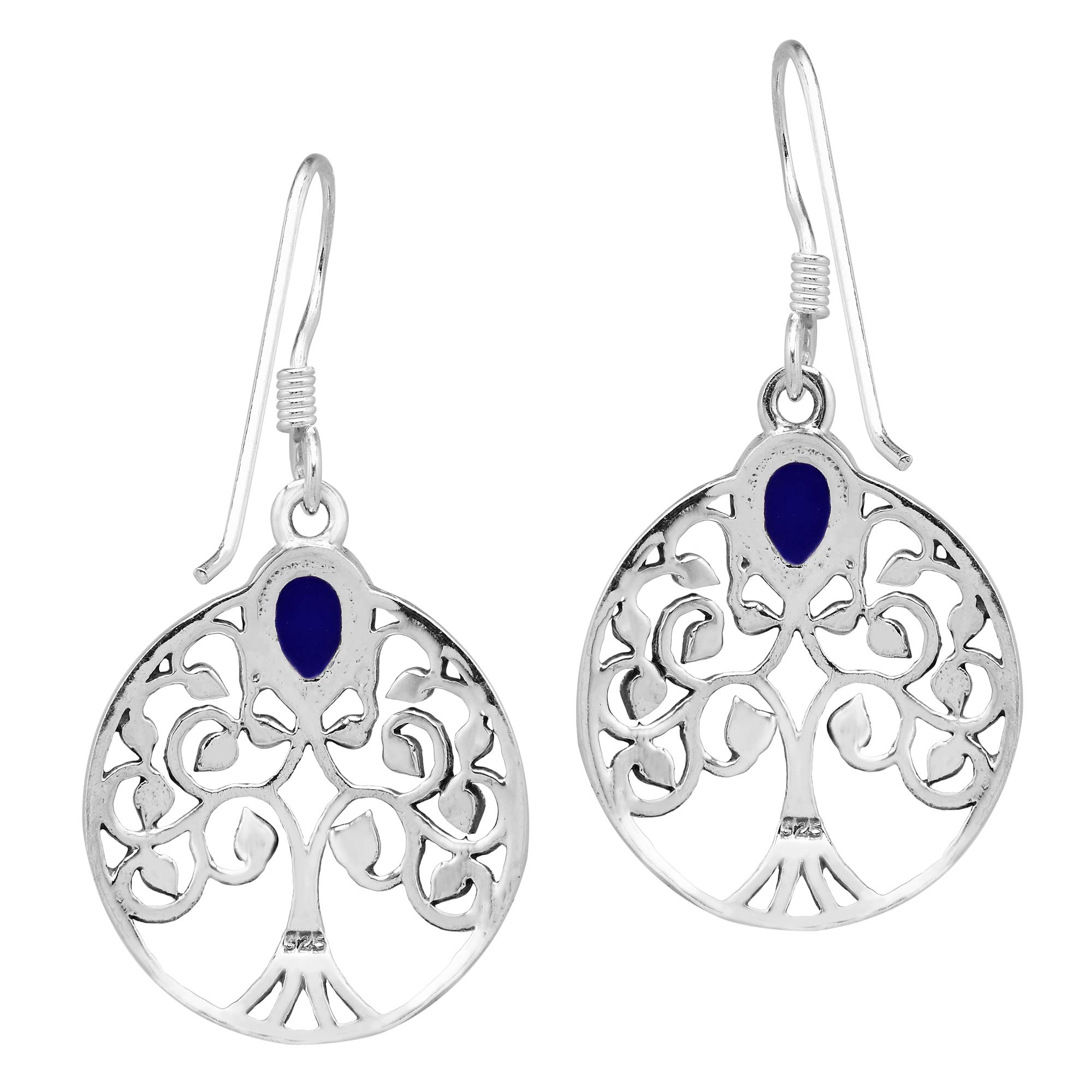 Luscious Branches Tree of Life Simulated Blue Lapis-Lazuli .925 Sterling Silver Dangle Earrings