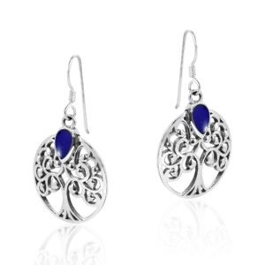 Luscious Branches Tree of Life Simulated Blue Lapis-Lazuli .925 Sterling Silver Dangle Earrings