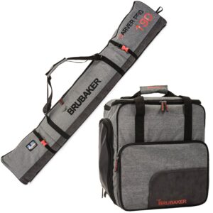 brubaker combo ski boot bag and ski bag for 1 pair of ski, poles, boots, helmet, gear and apparel - (190 cm) 74 3/4" - gray