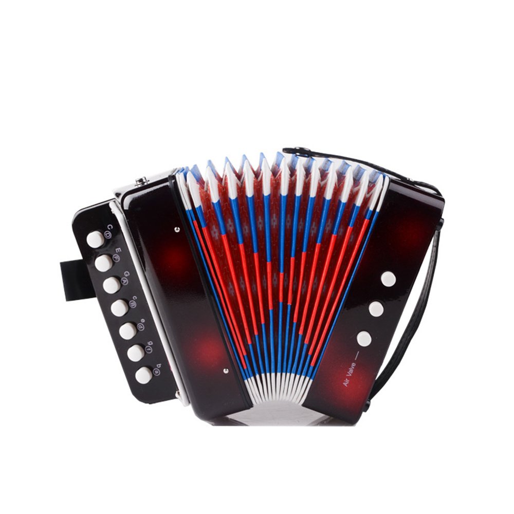 Elloapic Children‘s Kids' Accordion Keyboard Instruments with 7 Treble Keys, 3 Air Valves, Hand Strap, Early Learning Eduction Instrument Music Toy Black