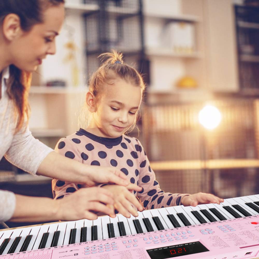 Vangoa VGK610 Piano Keyboard, 61 Mini Keys Portable Music Keyboard for Beginners with Microphone, 3 Teaching Modes, 350 Tones, 350 Rhythms, 30 Demos, Pink