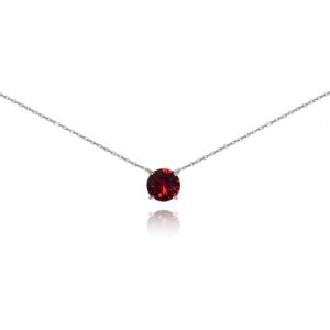 b. brilliant red choker necklace sterling silver red crystal round solitaire dainty short fashion trendy pendant for women, 13-16 inches