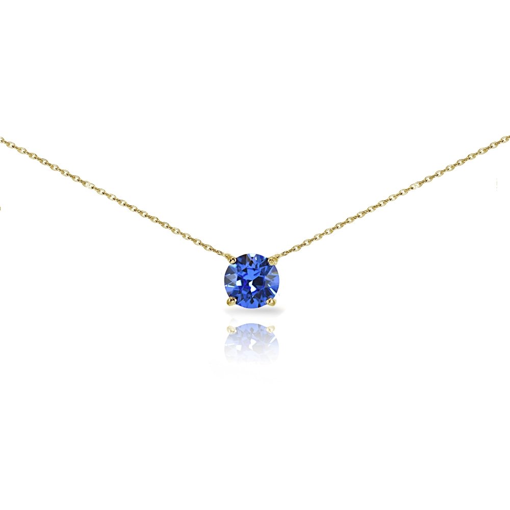 B. BRILLIANT Blue Necklaces for Women Yellow Gold Flashed Sterling Silver Royal Crystal Solitaire Chokers for Bridesmaids Fashion Trendy Summer