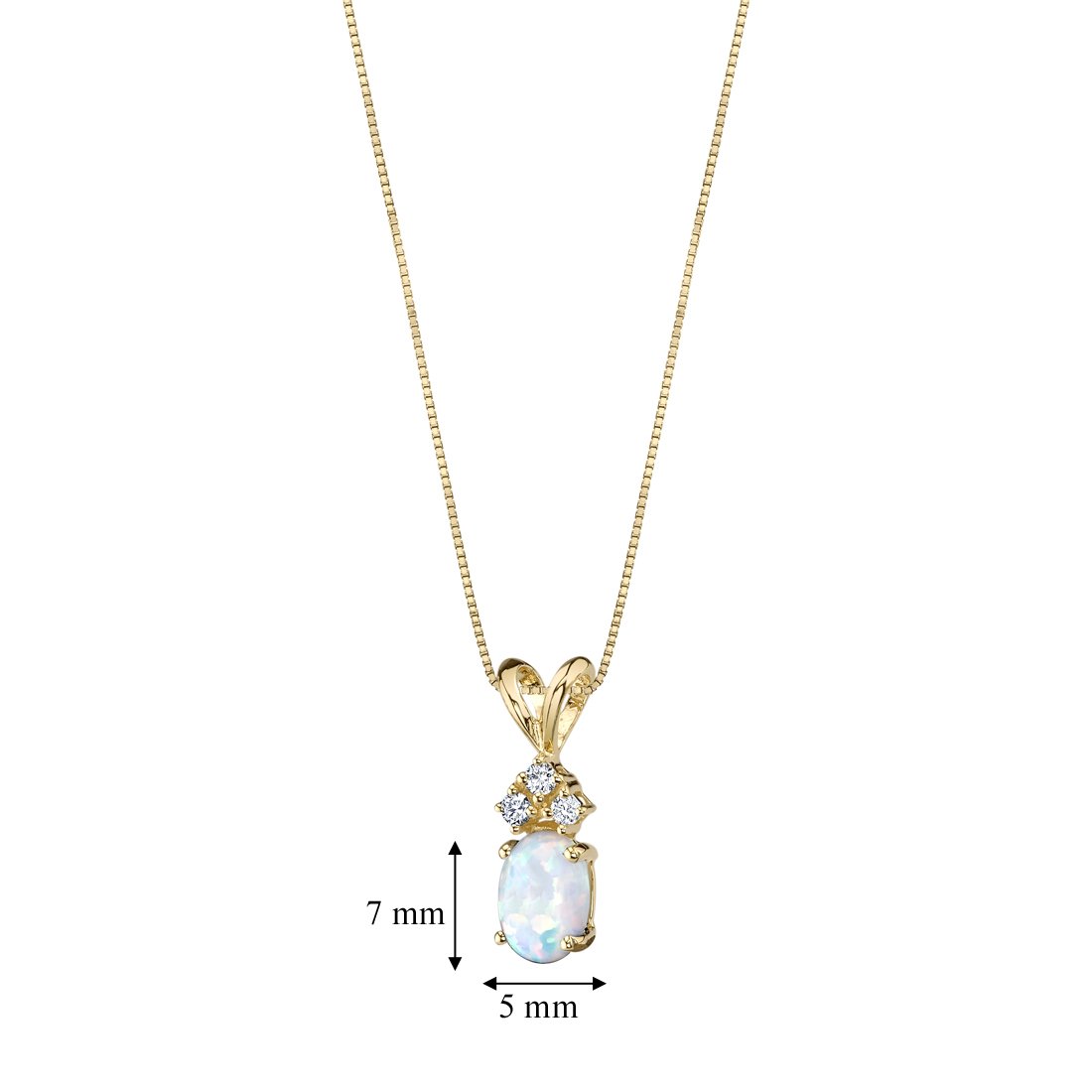 PEORA 14K Yellow Gold Created White Opal with Genuine Diamonds Pendant, Dainty Hypoallergenic Solitaire, Oval Shape, 7x5mm