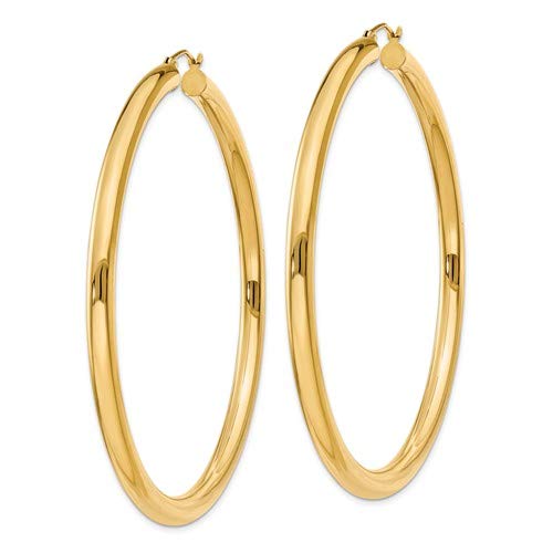 Extra Large 14K Yellow Gold Thick Tube Hoop Earrings w/Click-Down Clasp, 65mm (4mm Tube)