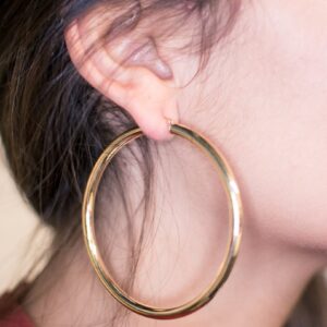 Extra Large 14K Yellow Gold Thick Tube Hoop Earrings w/Click-Down Clasp, 65mm (4mm Tube)