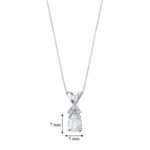 PEORA 14K White Gold Created White Opal with Genuine Diamonds Pendant for Women, Dainty Teardrop Solitaire, Pear Shape, 7x5mm