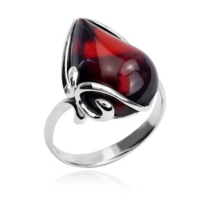 black cherry amber sterling silver ring