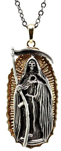 Ebros Gift Day Of The Dead Santa Muerte With Scythe Pewter Necklace Our Lady Of Holy Death Grim Reaper Gold Plated Accessory Jewelry