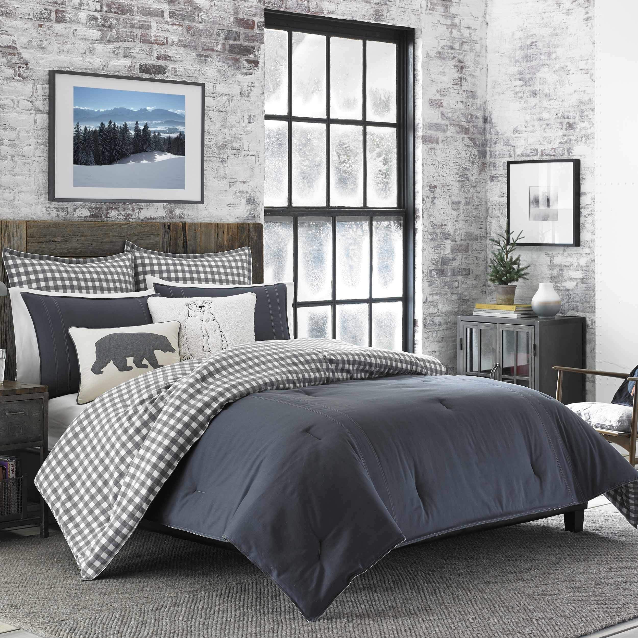 Eddie Bauer - Euro Sham Set, 2pc Cotton Bedding with Hidden Zipper Closure, Stylish Plaid Home Decor (Kingston Charcoal, 26" x 26")