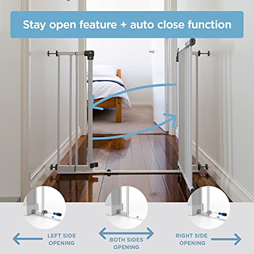 Perma Child Safety Stellar Sensor LED Auto Lock Safe Step Walk Through Baby Gate for Stairs, Pressure Mounted, White