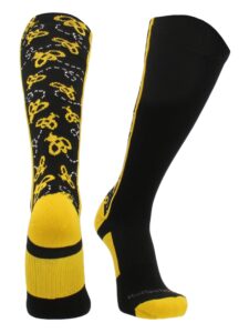 crazy socks with bumble bees over the calf (black/gold, small)