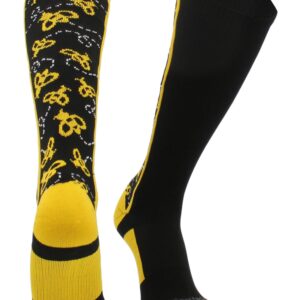 Crazy Socks with Bumble Bees Over the Calf (Black/Gold, Small)