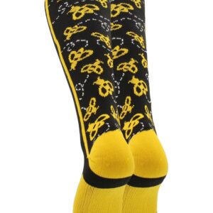 Crazy Socks with Bumble Bees Over the Calf (Black/Gold, Small)