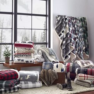 Eddie Bauer - Throw Blanket, Cotton Flannel Home Decor, All Season Reversible Sherpa Bedding (Winslow Charcoal, Throw)