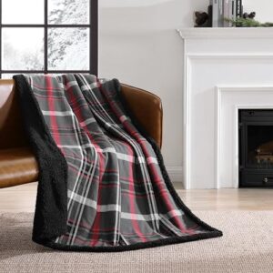 Eddie Bauer - Throw Blanket, Cotton Flannel Home Decor, All Season Reversible Sherpa Bedding (Winslow Charcoal, Throw)