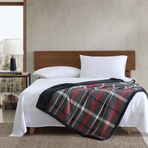 Eddie Bauer - Throw Blanket, Cotton Flannel Home Decor, All Season Reversible Sherpa Bedding (Winslow Charcoal, Throw)