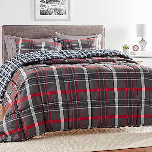 Eddie Bauer - Queen Comforter Set, Reversible Plaid Bedding with Matching Shams, Home Decor for Colder Months (Willow Dark Grey, Queen)