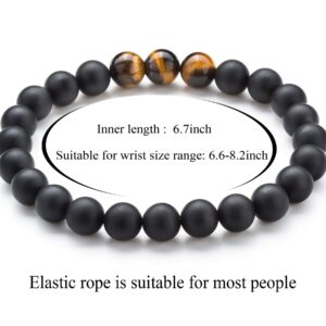 Hamoery Men Women 8mm Tiger Eye Stone Beads Bracelet Elastic Natural Stone Yoga Bracelet Bangle (Set2)