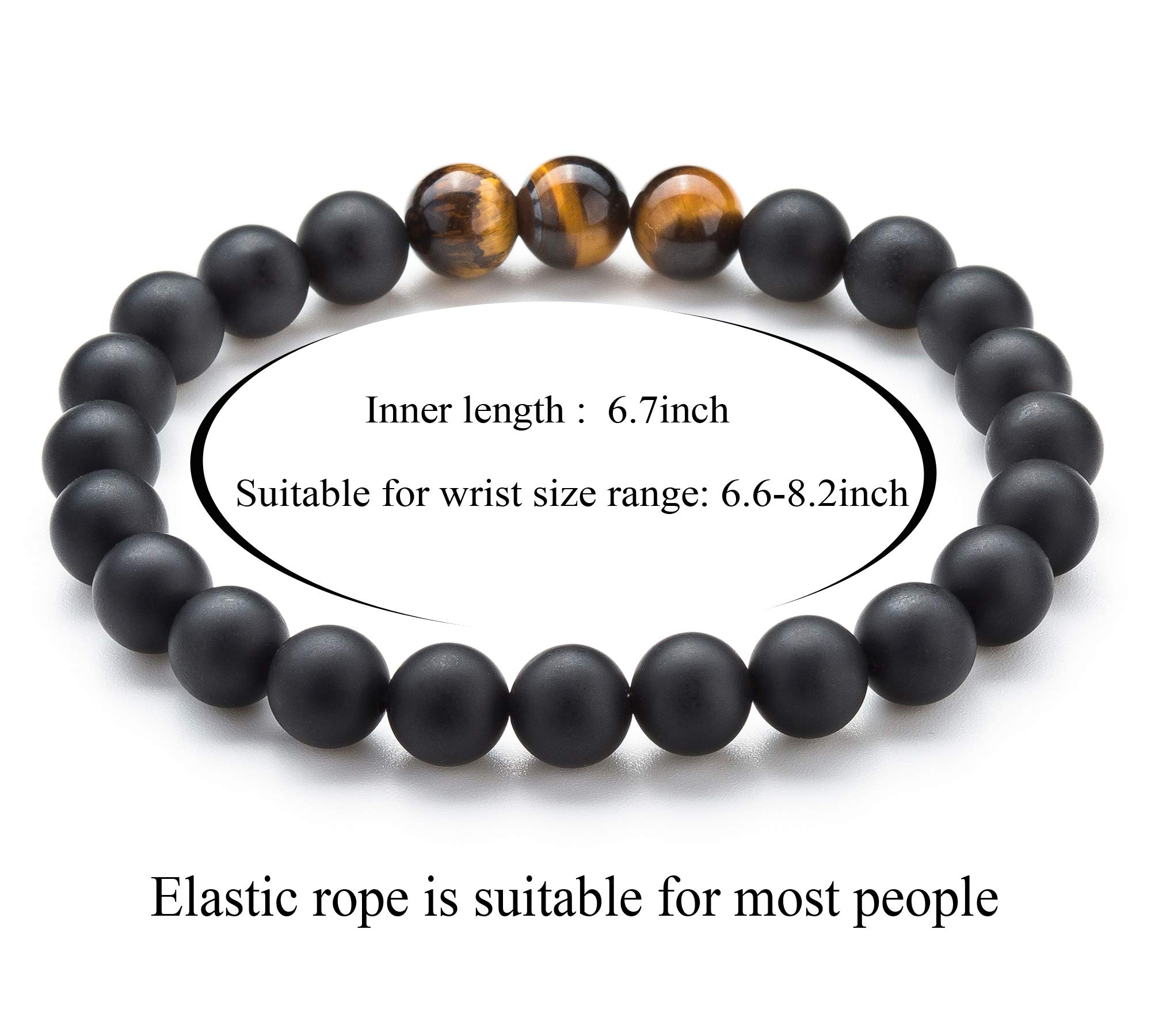 Hamoery Men Women 8mm Tiger Eye Stone Beads Bracelet Elastic Natural Stone Yoga Bracelet Bangle (Set2)