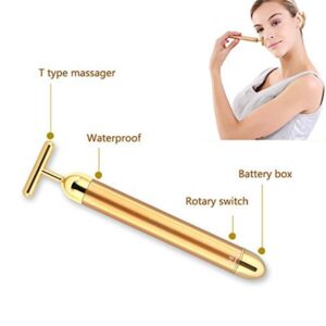 DANGSHAN Beauty Bar 24k Golden Pulse Facial Massager, T-Shape Electric Sign Face Massage Tools for Sensitive Skin Face Pull Tight Firming Lift