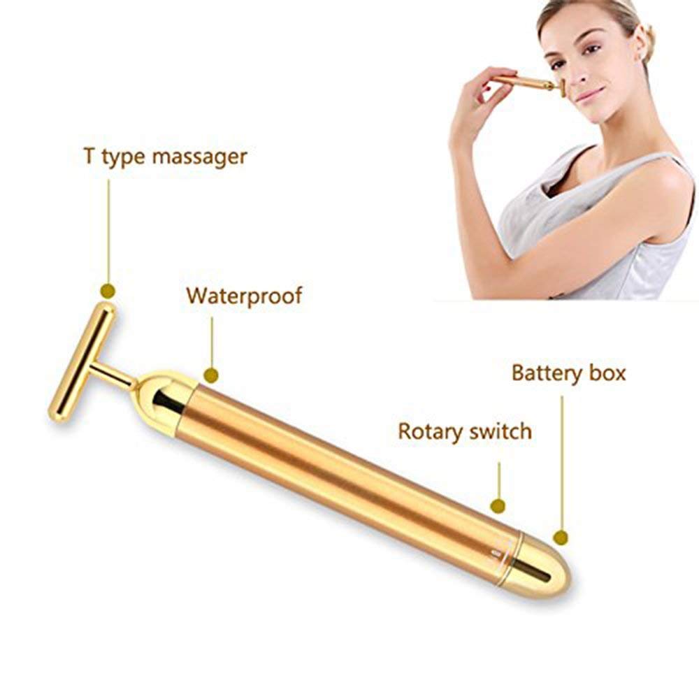 DANGSHAN Beauty Bar 24k Golden Pulse Facial Massager, T-Shape Electric Sign Face Massage Tools for Sensitive Skin Face Pull Tight Firming Lift