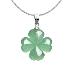 istone st. patrick's day four leaf clover pendant necklace green aventurine gemstone pendant necklace 18"