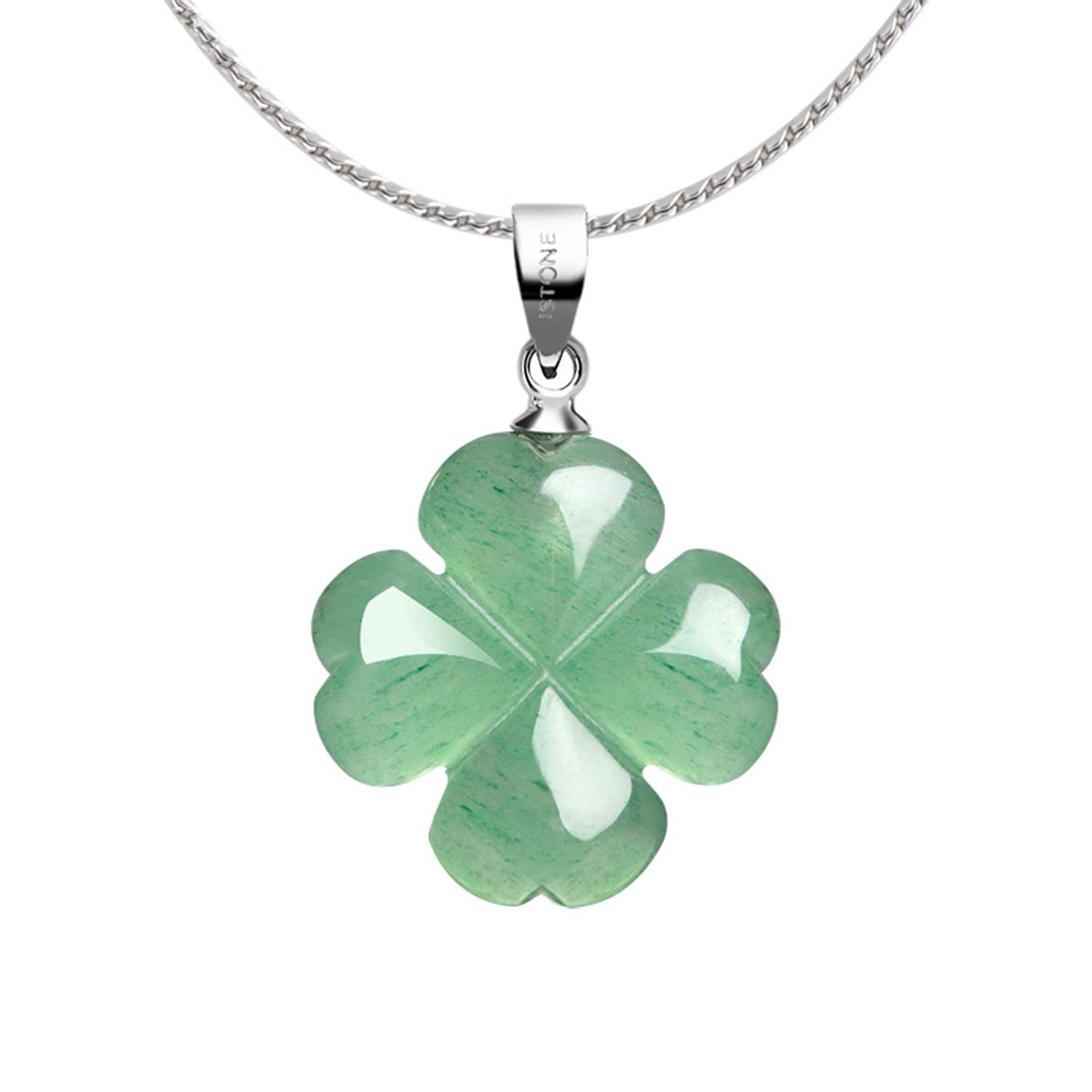 iSTONE St. Patrick's Day Four Leaf Clover Pendant Necklace Green Aventurine Gemstone Pendant Necklace 18"