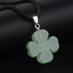 iSTONE St. Patrick's Day Four Leaf Clover Pendant Necklace Green Aventurine Gemstone Pendant Necklace 18"