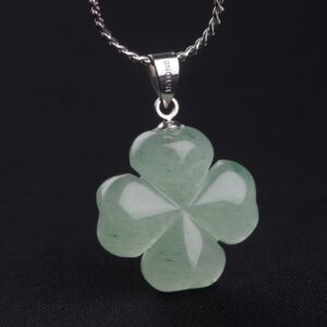 iSTONE St. Patrick's Day Four Leaf Clover Pendant Necklace Green Aventurine Gemstone Pendant Necklace 18"