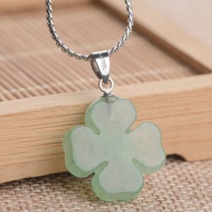 iSTONE St. Patrick's Day Four Leaf Clover Pendant Necklace Green Aventurine Gemstone Pendant Necklace 18"