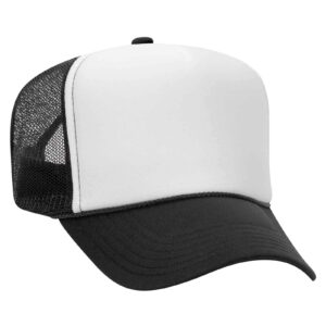 otto wholesale 12 x cap 5 panel high crown mesh back trucker hat (031603 - blk/wht/blk) (osfm - adult)