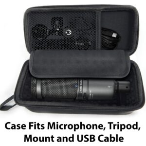 CASEMATIX Padded Microphone Case Compatible with AT2020 USB, AT2020USB Plus, AT2035, AT2050, AT4033A, AT4040, AT4050, ATR2500 USB with Windscreen and Small Cable Accessories, Case Only