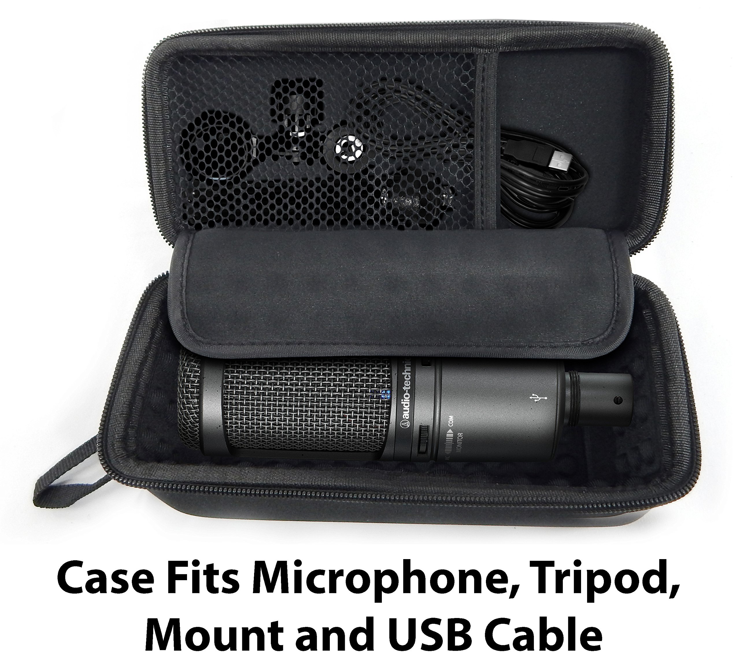 CASEMATIX Padded Microphone Case Compatible with AT2020 USB, AT2020USB Plus, AT2035, AT2050, AT4033A, AT4040, AT4050, ATR2500 USB with Windscreen and Small Cable Accessories, Case Only