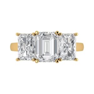 4.0 ct brilliant emerald cut clear simulated diamond 14k yellow gold three stone engagement promise bridal ring size 11