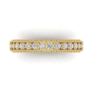 yellow solid 14k gold eternity wedding bridal engagement ring band - clear simulated diamond 1.44ct round cut sz 6.25