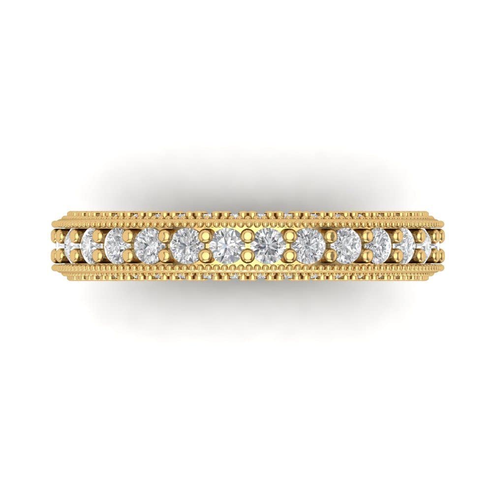 Yellow Solid 14k Gold Eternity Wedding Bridal Engagement Ring Band - Clear Simulated Diamond 1.44Ct Round Cut Sz 6.25