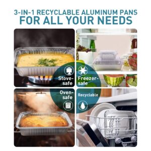 XIAFEI 2LB Takeout Foil Pans with Lids(50 Pack), Recyclable Food Storage,Disposable Aluminum Foil for Catering Party Meal Prep Freezer Drip Pans BBQ Potluck Holidays- 8.26" x 5.7" x 1.77"