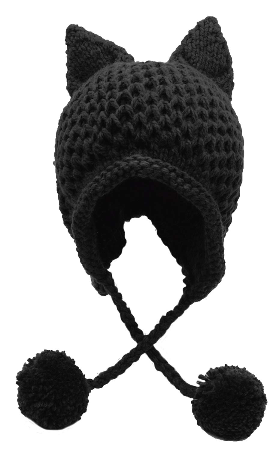 Bellady Winter Cute Cat Ears Knit Hat Ear Flap Crochet Beanie Hat, Black