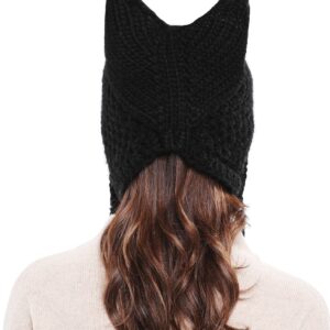 Bellady Winter Cute Cat Ears Knit Hat Ear Flap Crochet Beanie Hat, Black